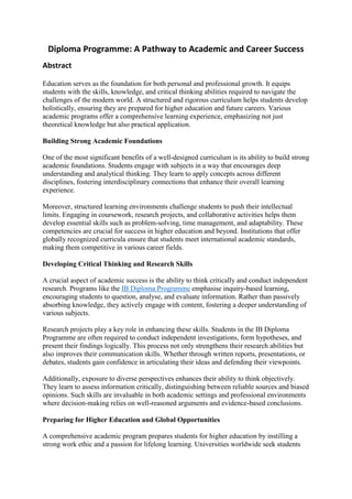 Diploma Programme: A Pathway to Academic and Career Success | PDF