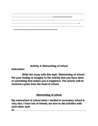 Unit: Myself Topic : School life | DOC
