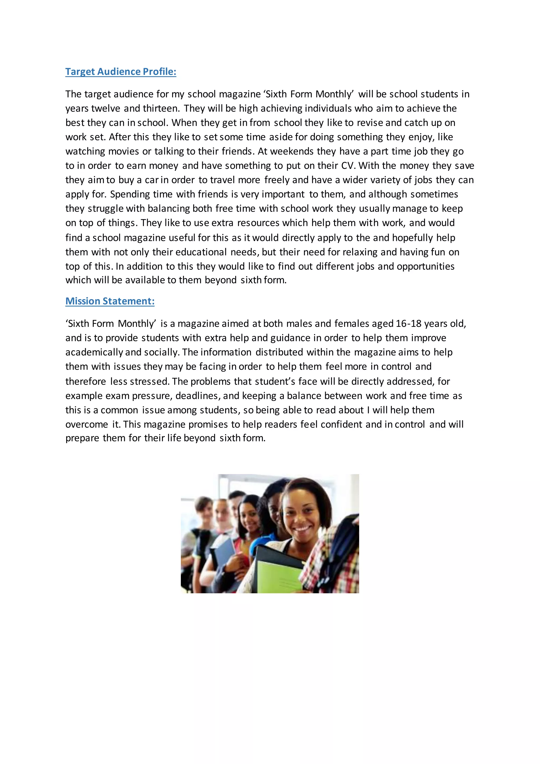 Target Audience Profile and Mission Statement | DOCX | Educational ...