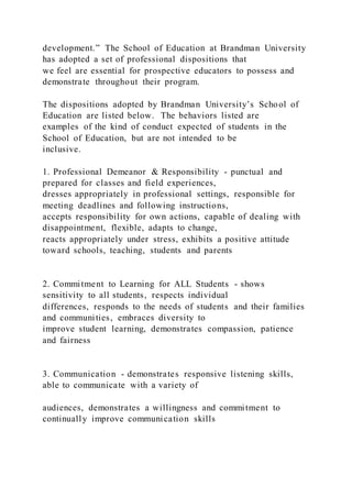 School of Education Professional Dispositions The | DOCX
