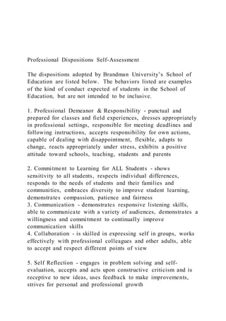 School of Education Professional Dispositions The | DOCX