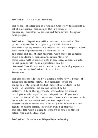 School of Education Professional Dispositions The | DOCX