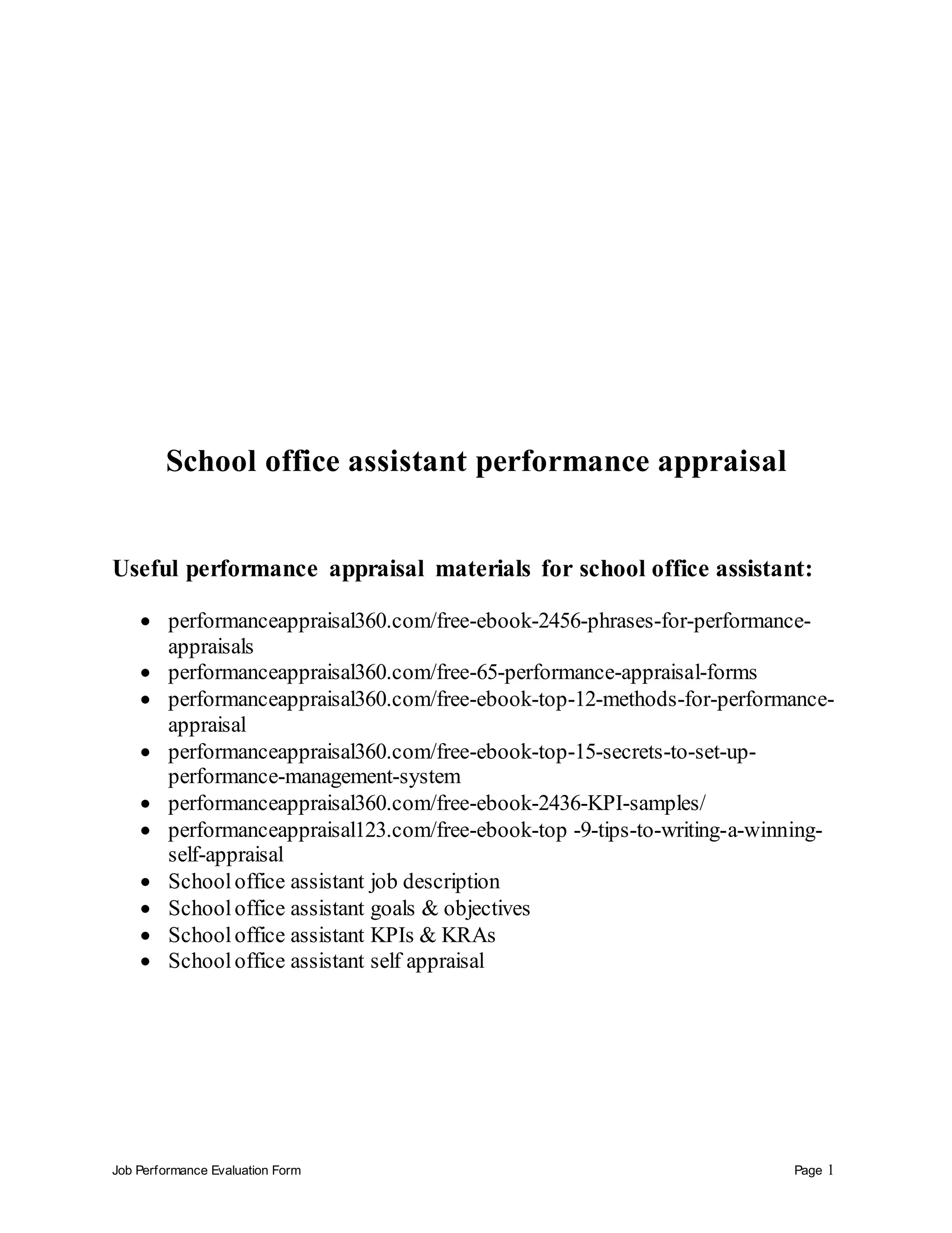 School office assistant performance appraisal | DOCX