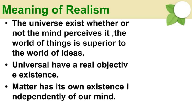 School of philosophy realism | PPTX | Physics | Science