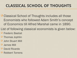Economics School of Thought and History of Economics | PPTX