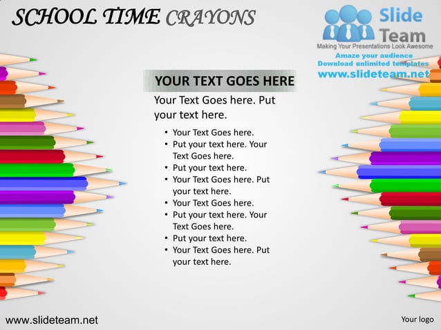 School pencils colorful children time crayons powerpoint ppt slides. | PPT