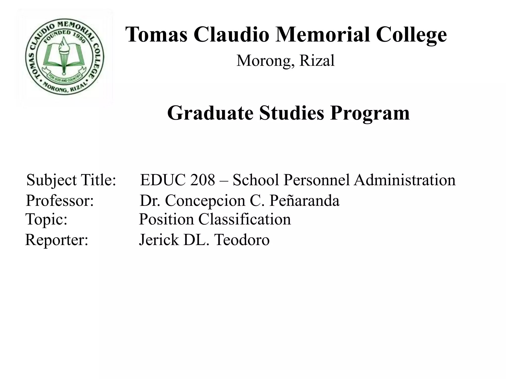 School personnel administration position classification | PPTX