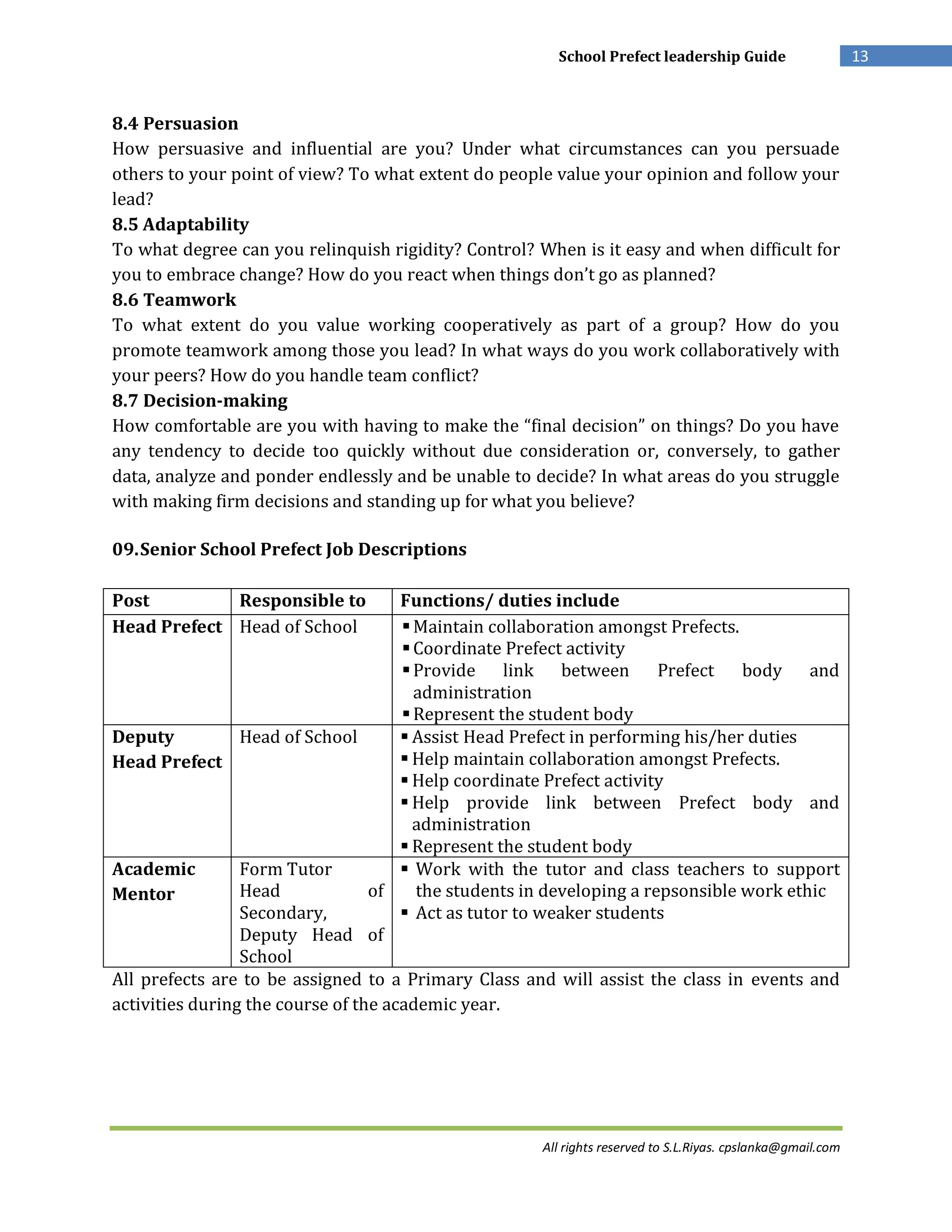 School Prefect Leadership Guide | PDF