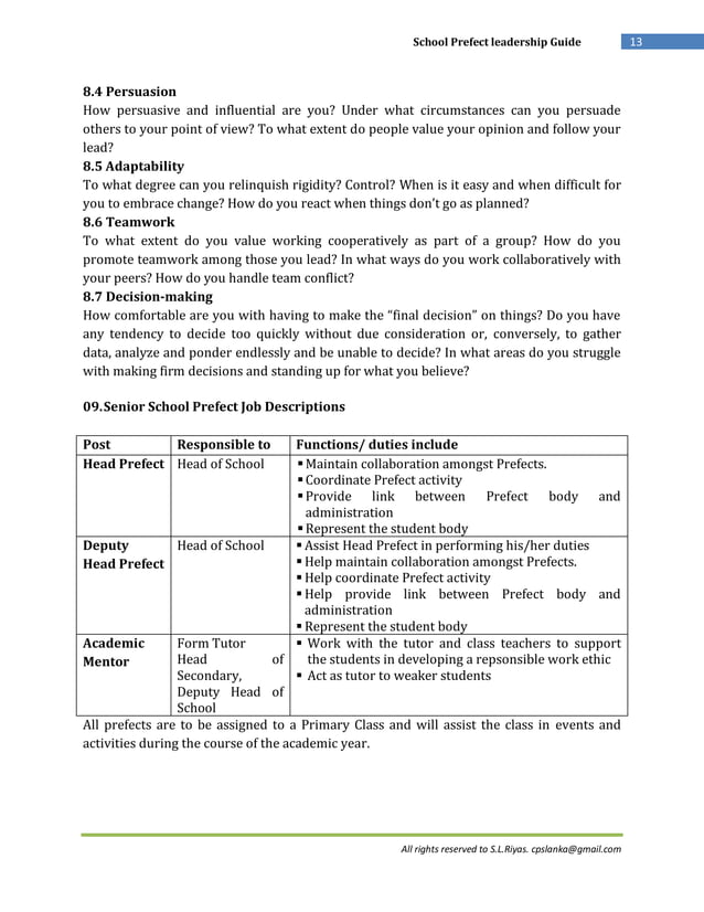 School Prefect Leadership Guide | PDF