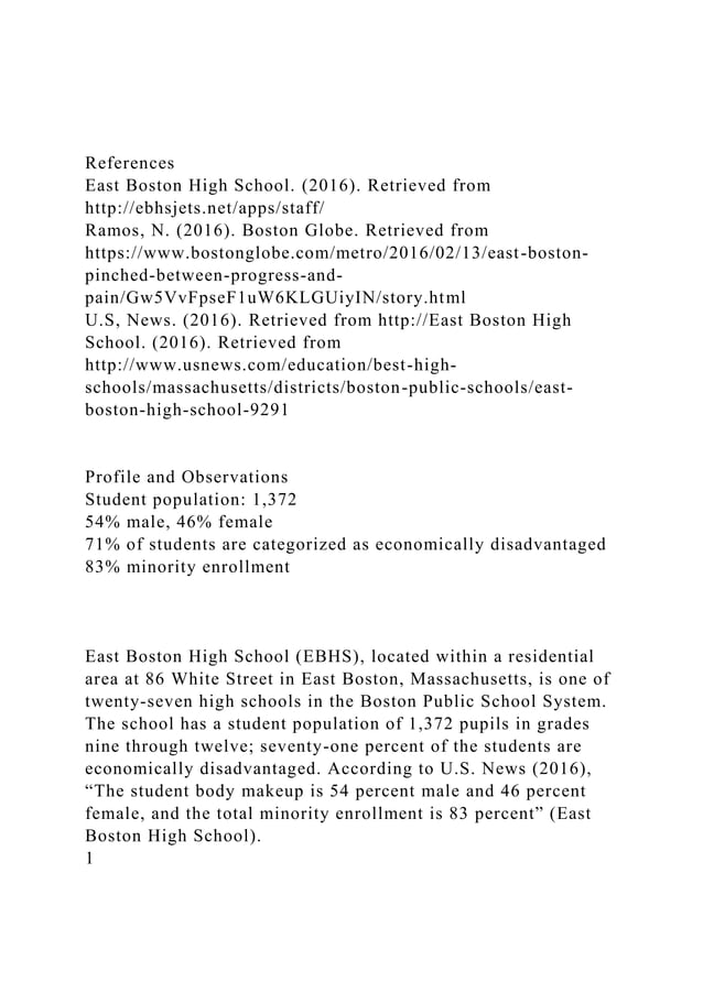 School Profile and ObservationsEast Boston High School (EBHS), l.docx ...