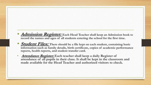 School registers & records | PPTX | Daycare and Pre-School | Parenting
