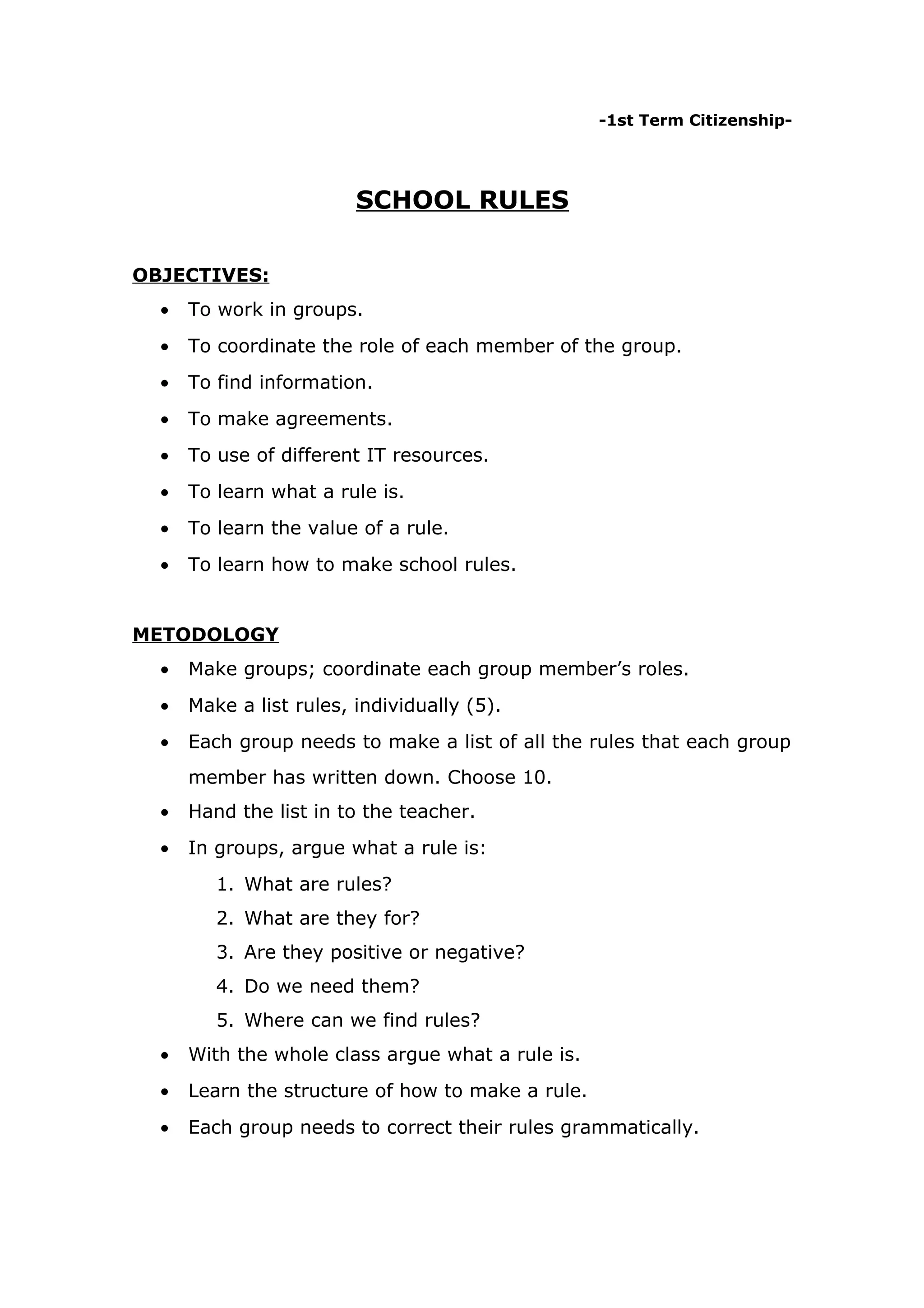 School rules | DOC | Education