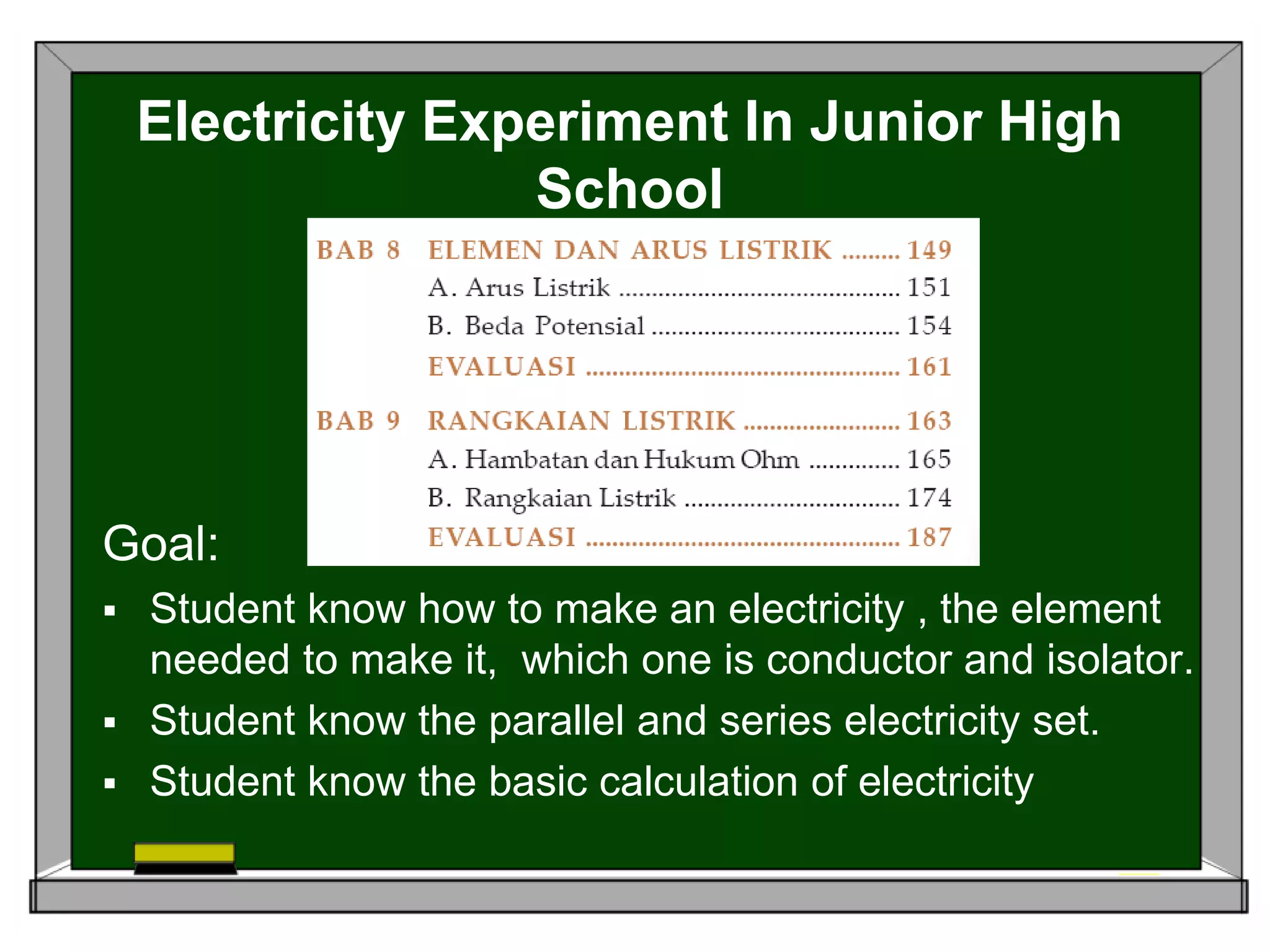 School science experiment (electricity) for junior high school | PPTX