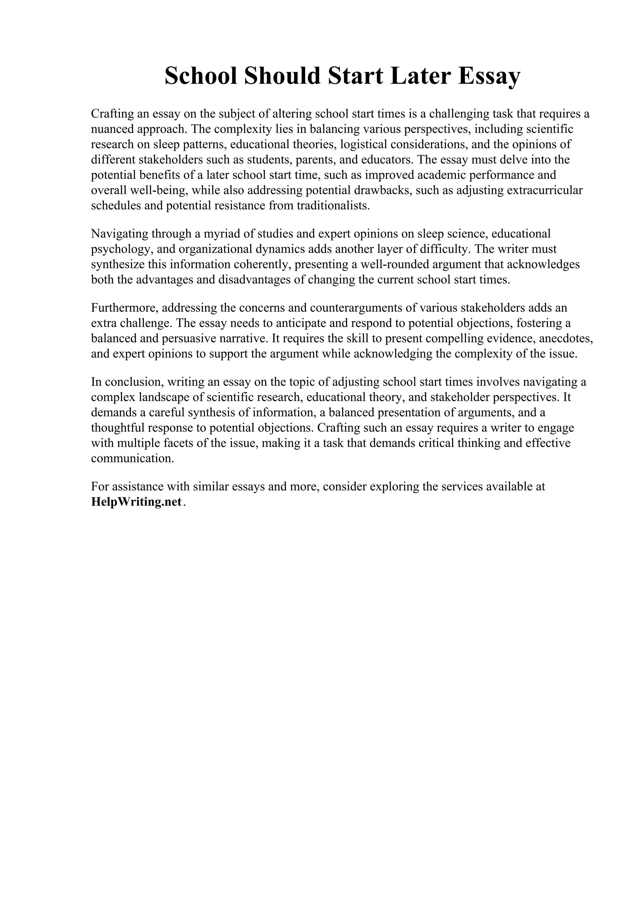 School Should Start Later Essay. Should school start later essay. Good ...