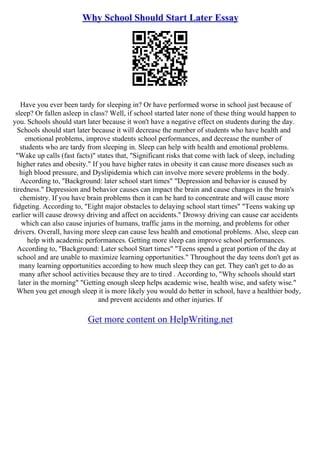 School Should Start Later Persuasive Essay | PDF