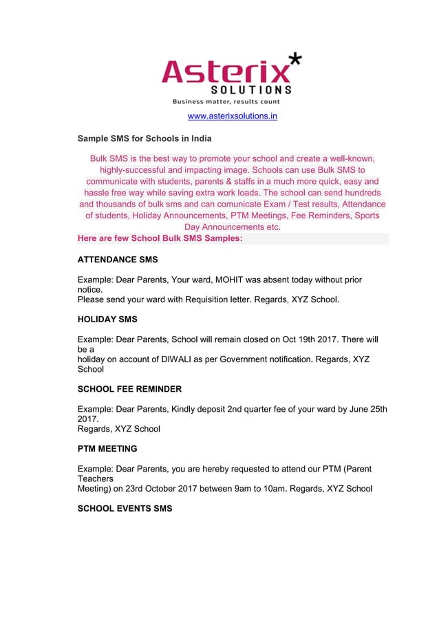 Sample SMS for Schools in India | PDF | Internet | Computing