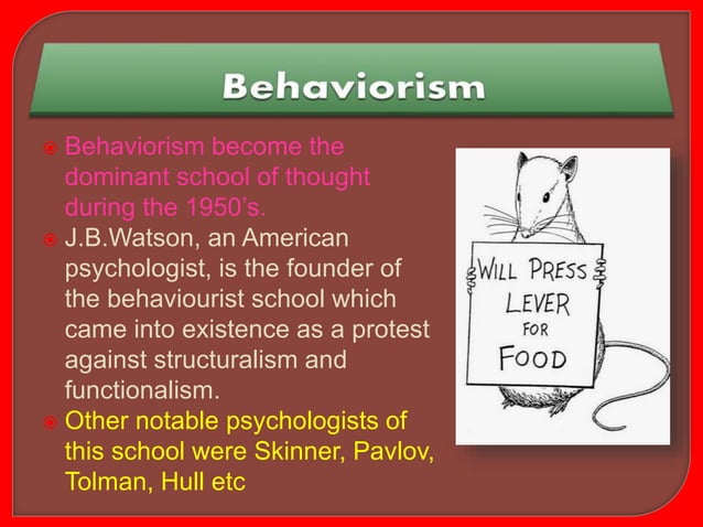 Schools of Psychology – Brief description of Behaviorism, Structuralism, Functionalism, Psycho ...