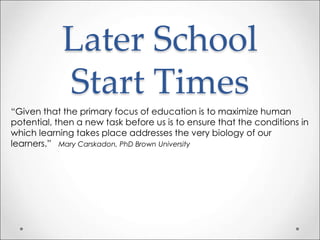 Adolescent Health and Later School Start Times | PPT