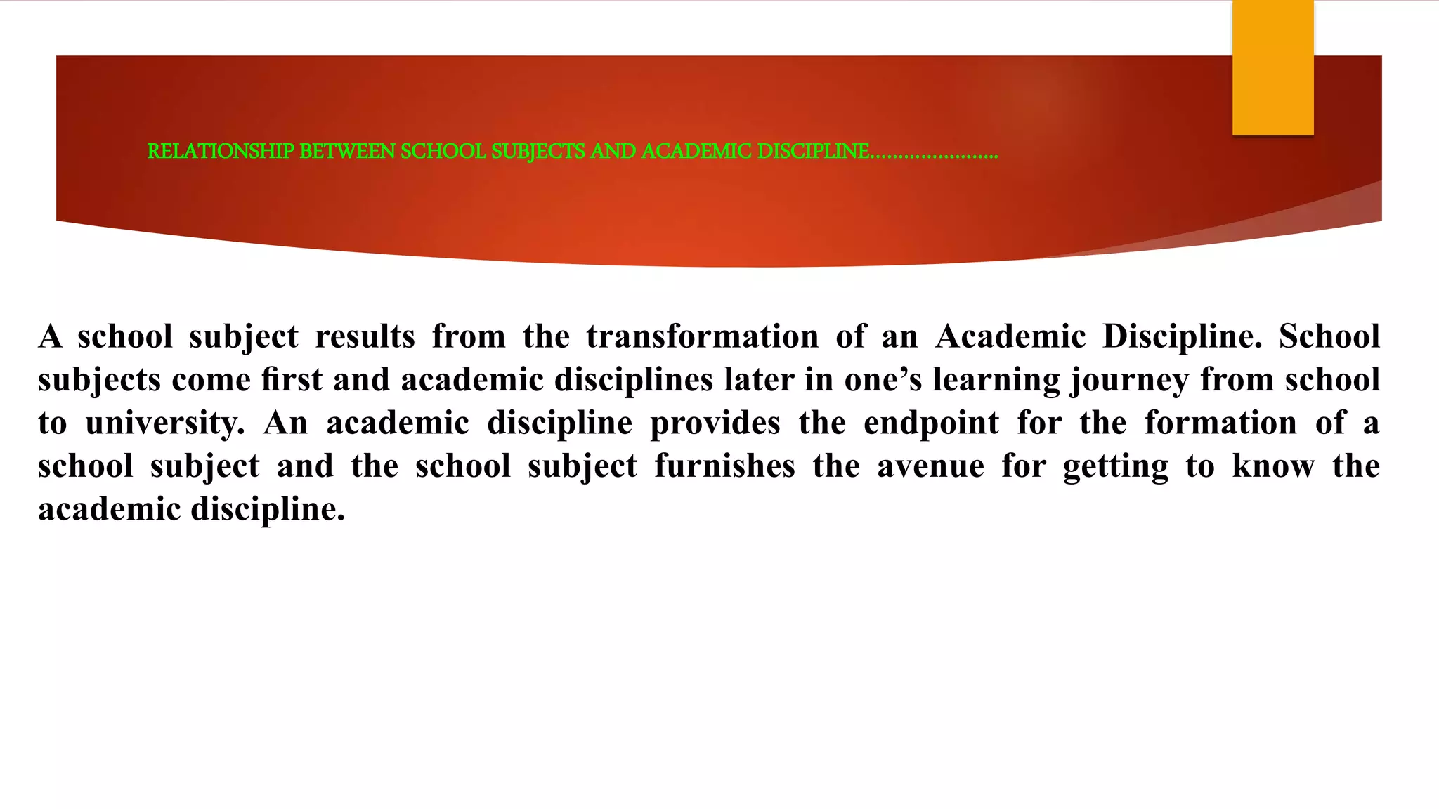 School subjects and academic disciplines meaning, | PPTX