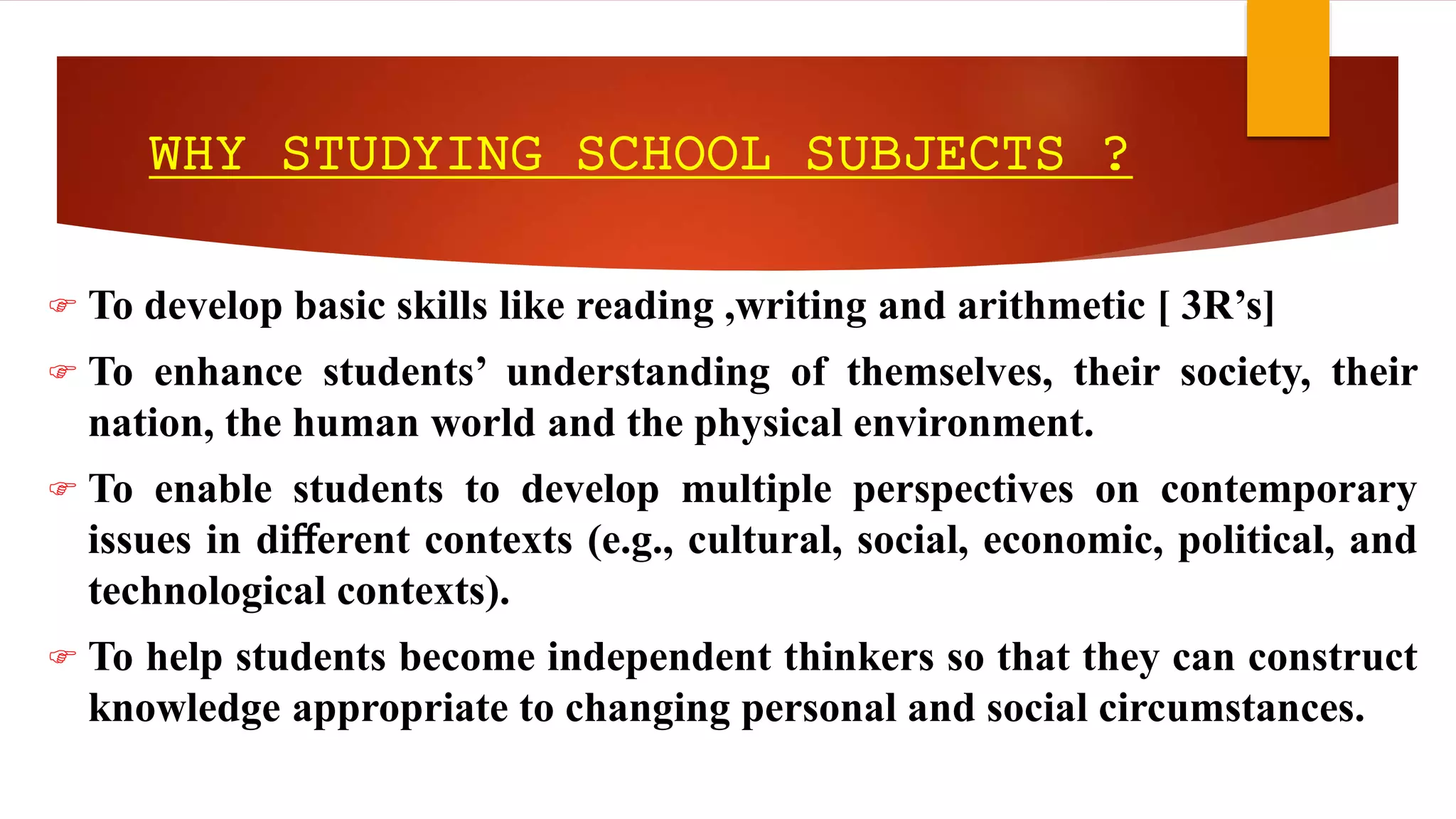 School subjects and academic disciplines meaning, | PPTX