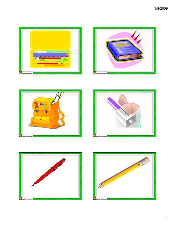 School supplies flash cards small