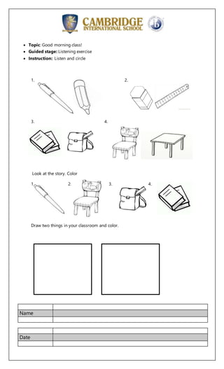School supplies listen and circle | DOCX