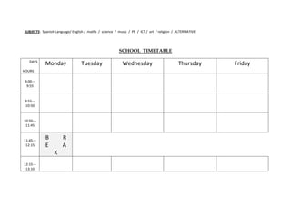 School timetable - template for kids | DOCX | Homework and Study ...
