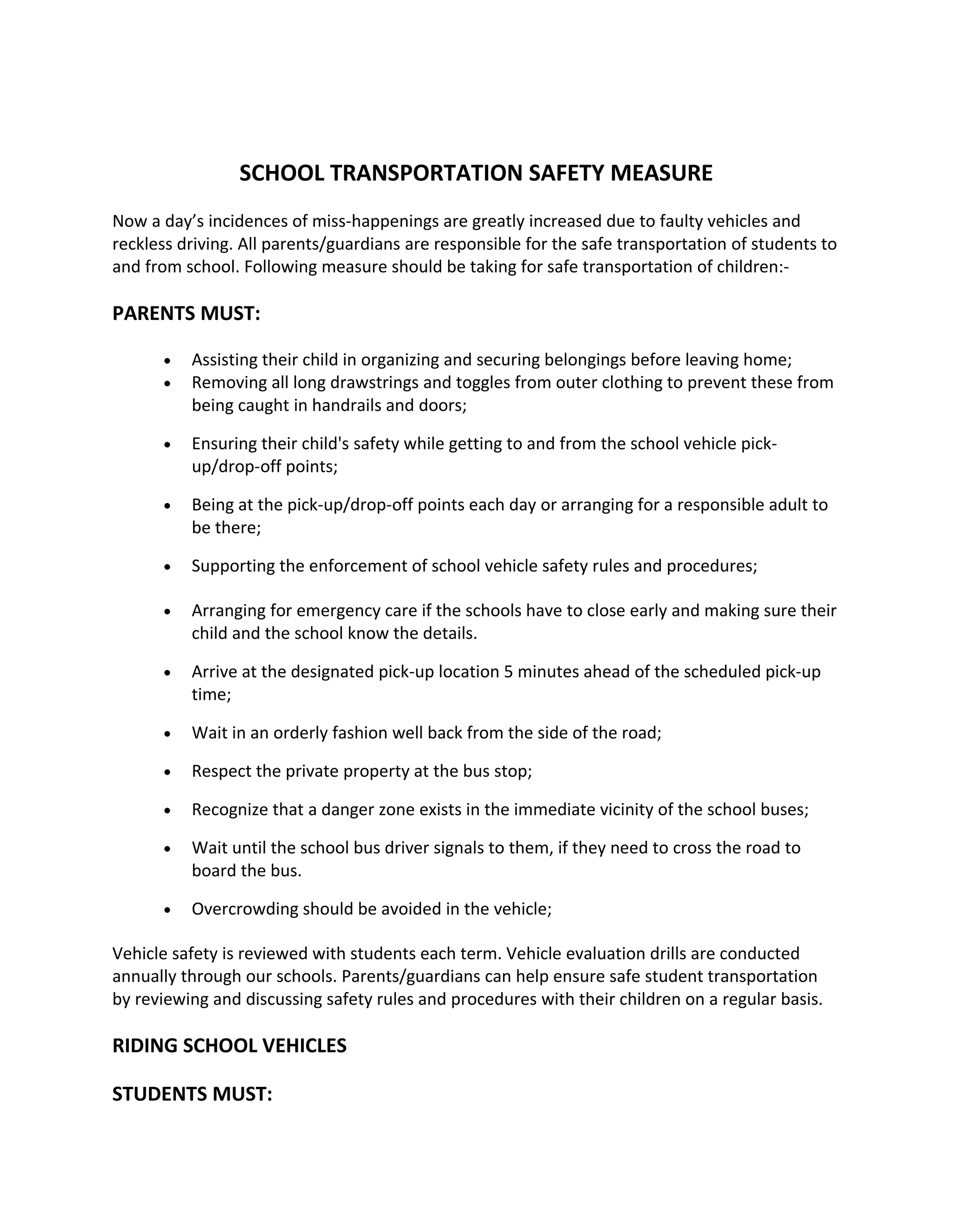 School transportation safety measure | DOC