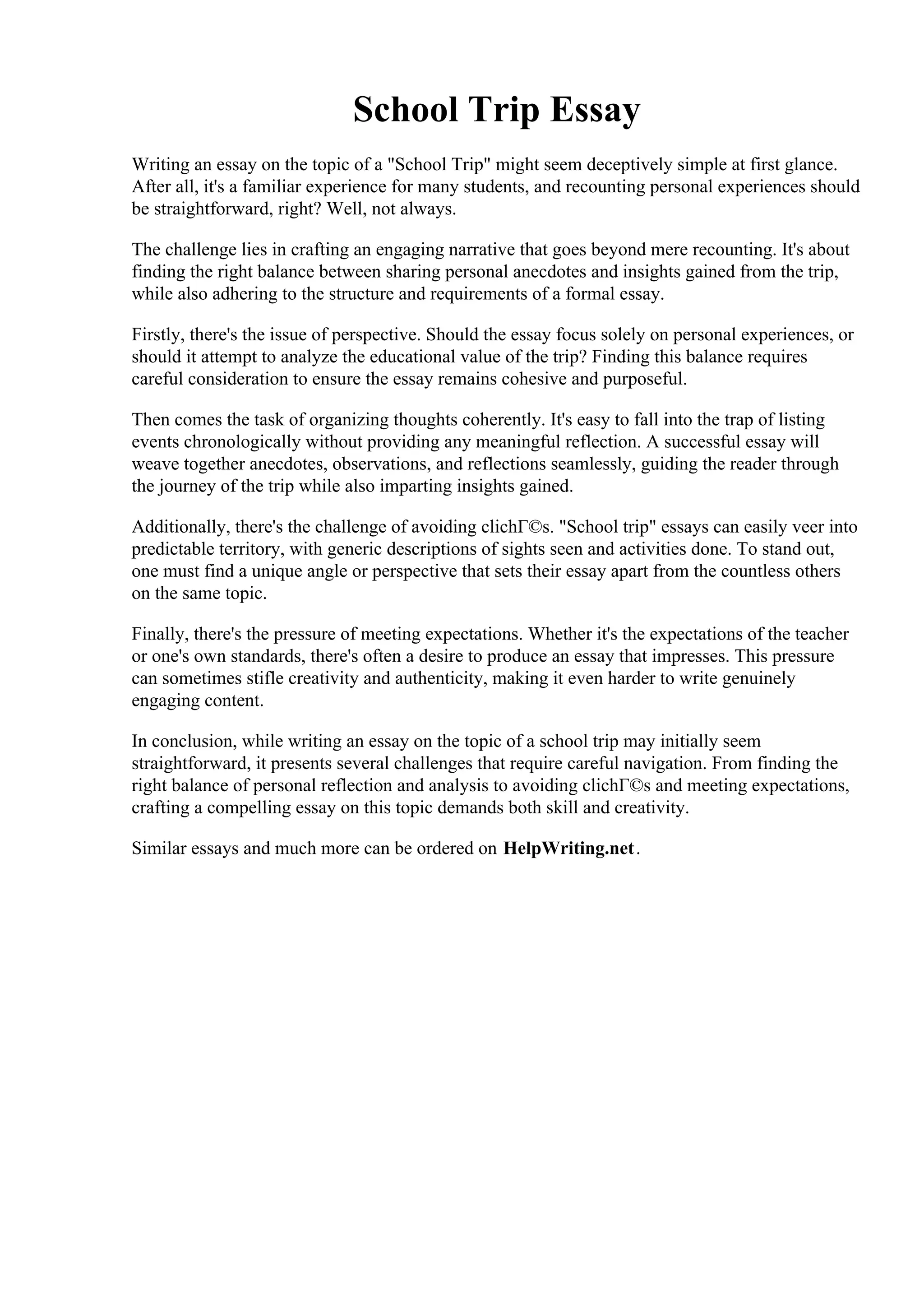 School Trip Essay | PDF