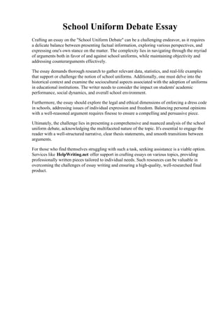 School Uniform Debate Essay | PDF