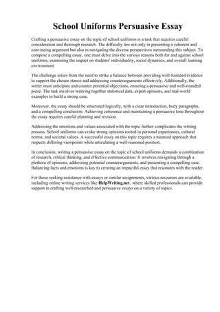 School Uniforms Persuasive Essay.pdfSchool Uniforms Persuasive Essay | PDF