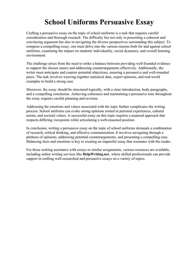 School Uniforms Persuasive Essay.pdfSchool Uniforms Persuasive Essay | PDF