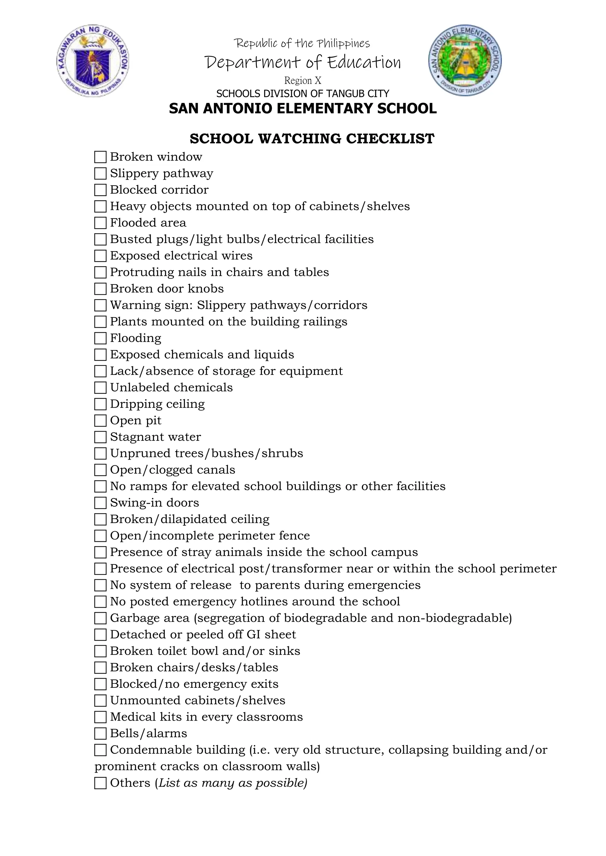 SCHOOL WATCHING CHECKLIST for DREAMS EVALUATION | DOCX