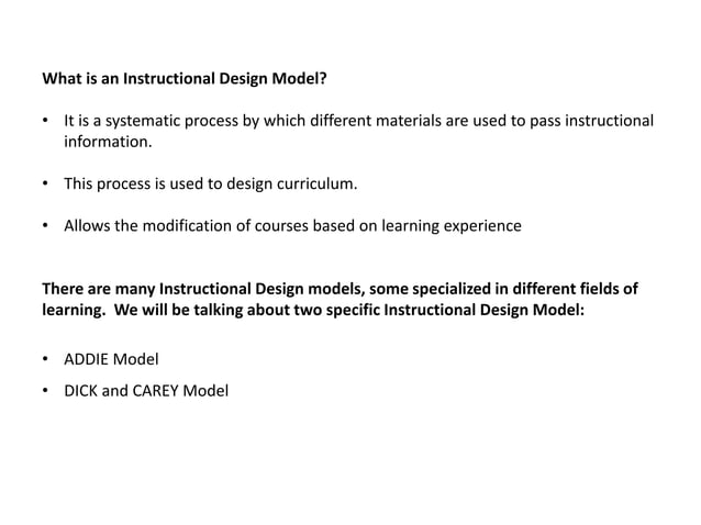 Difference of Instructional Design Models | PPT