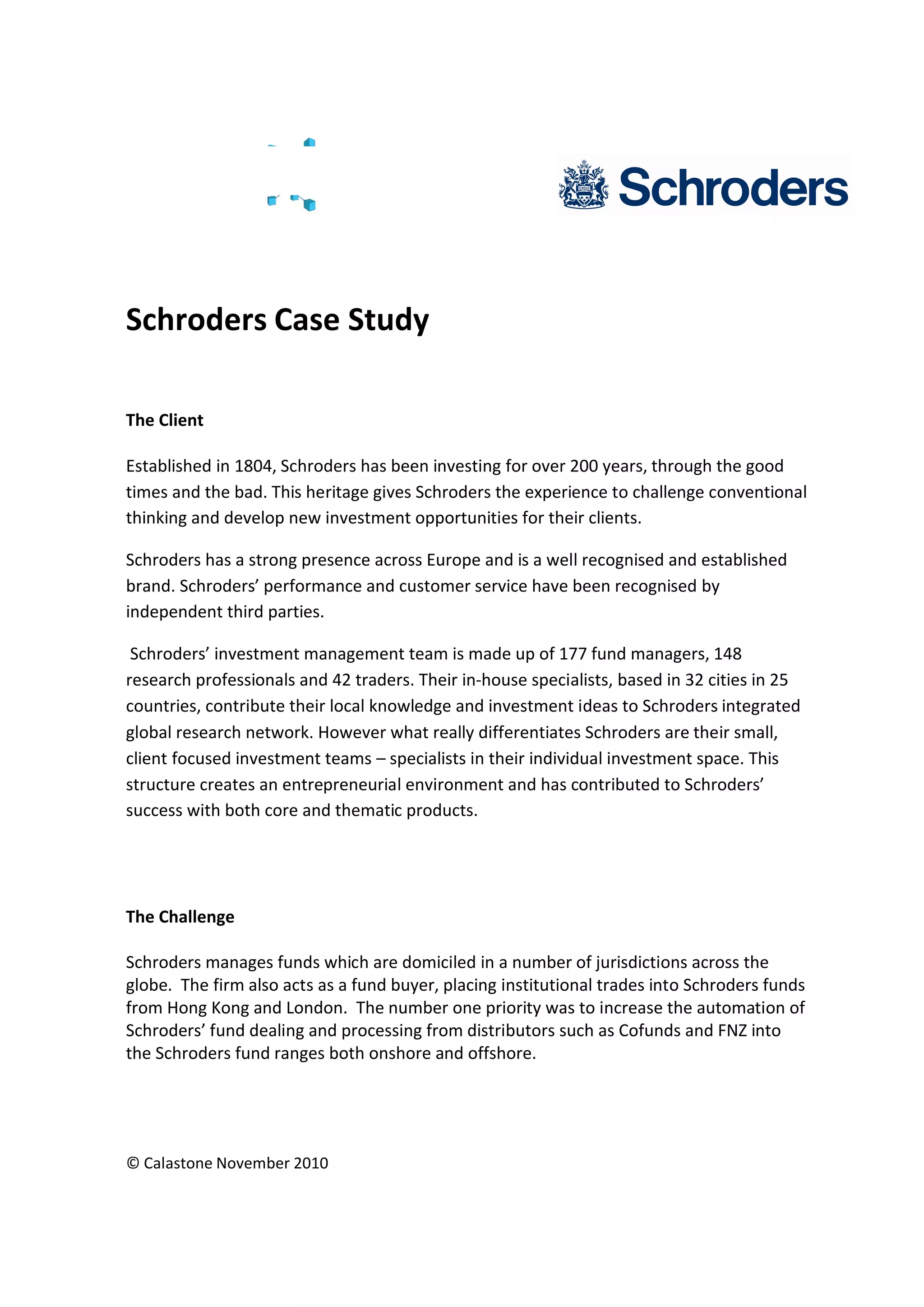 Schroders Case Study | PDF