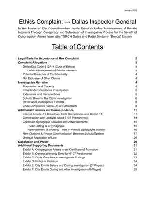 Dallas Inspector General Jaynie Schultz Bentzi Epstein | PDF