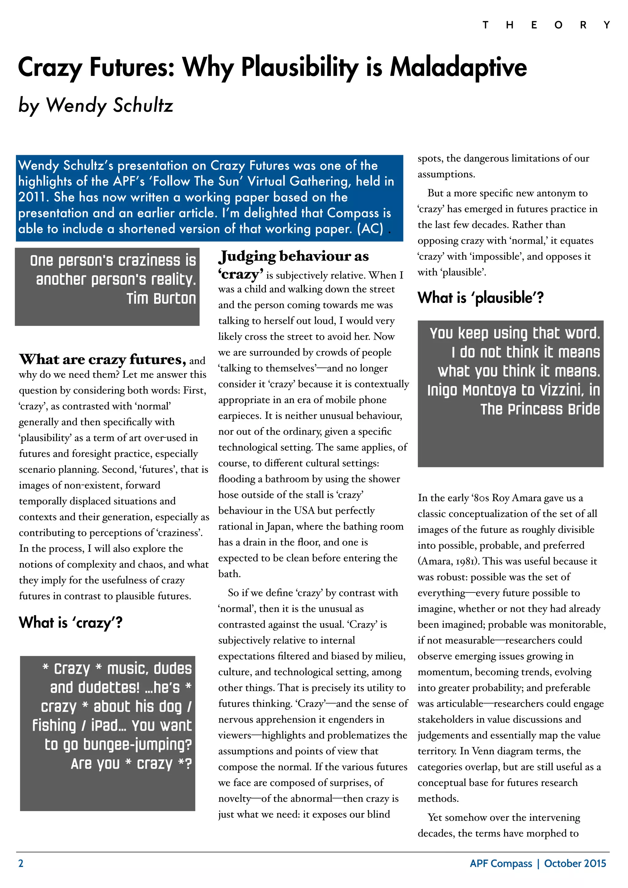 Crazy Futures: Why Plausibility is Maladaptive | PDF