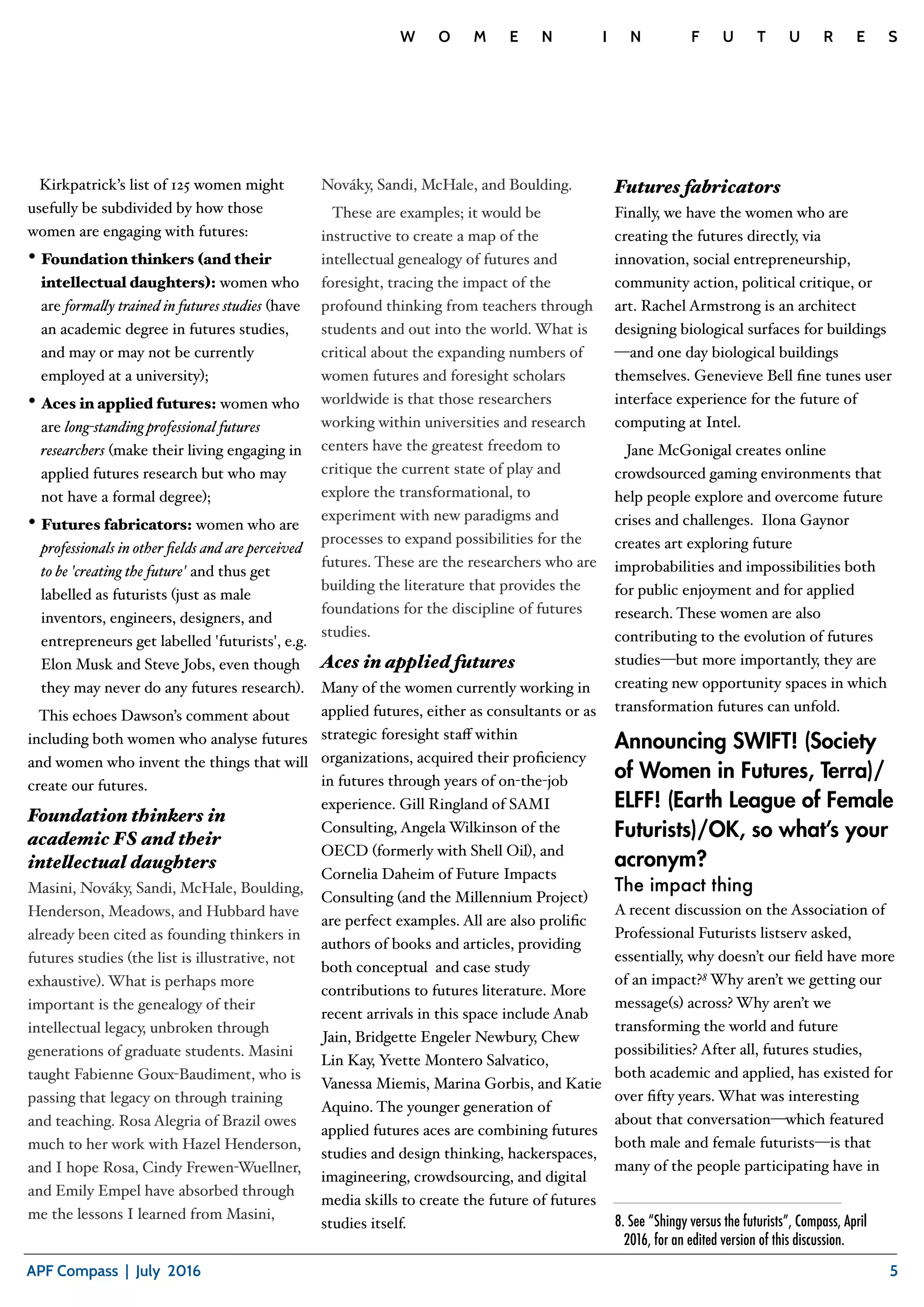Keen eyes, sharp wits, kind hearts: women in futures studies. | PDF
