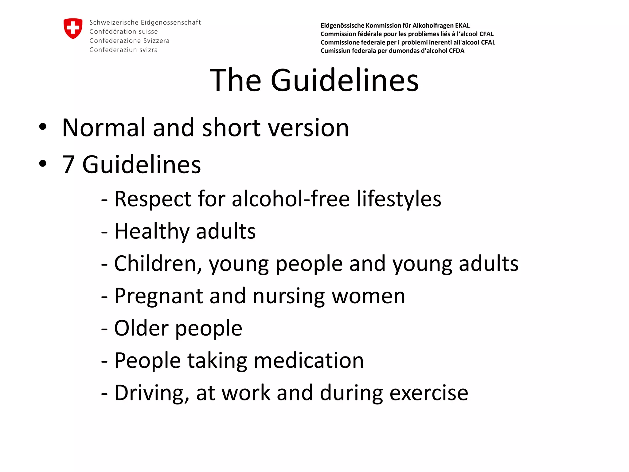 New alcohol guidelines in Switzerland 2015 | PPT