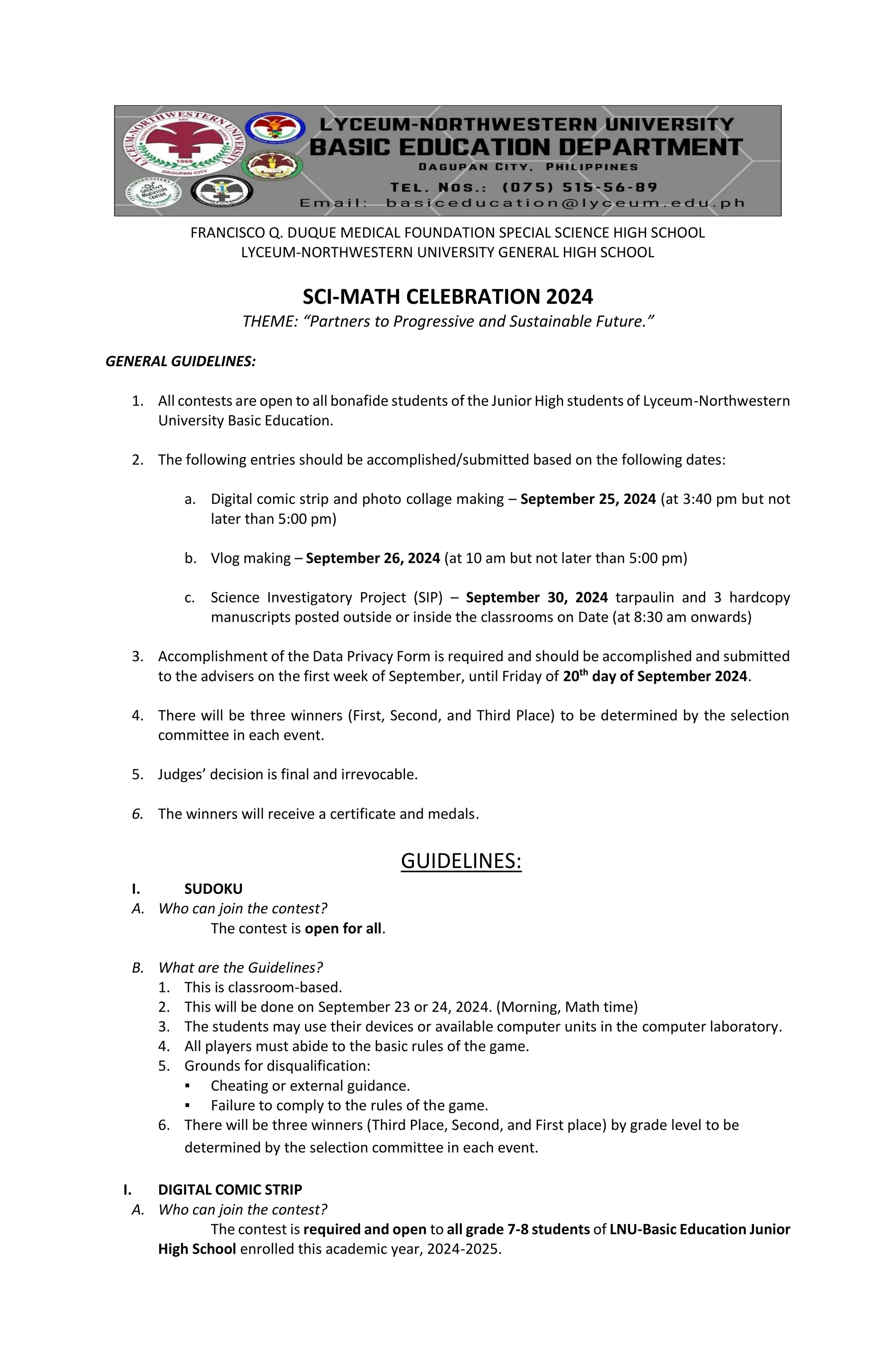 Sci-Math-Guidelines for the upcoming year of 24-25 | PDF