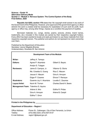 SCI10-Q3-MODULE3.pdf | Brain and Nervous System Disorders | Diseases and Conditions