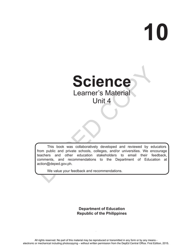 Science 10 Learner’s Material Unit 4 | PDF | Education industry ...