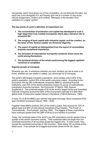 V I Lenin’s Imperialism, the highest stage of capitalism, today | PDF