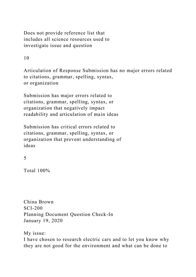 SCI 200 Project Part One First Draft Guidelines and Rubric .docx