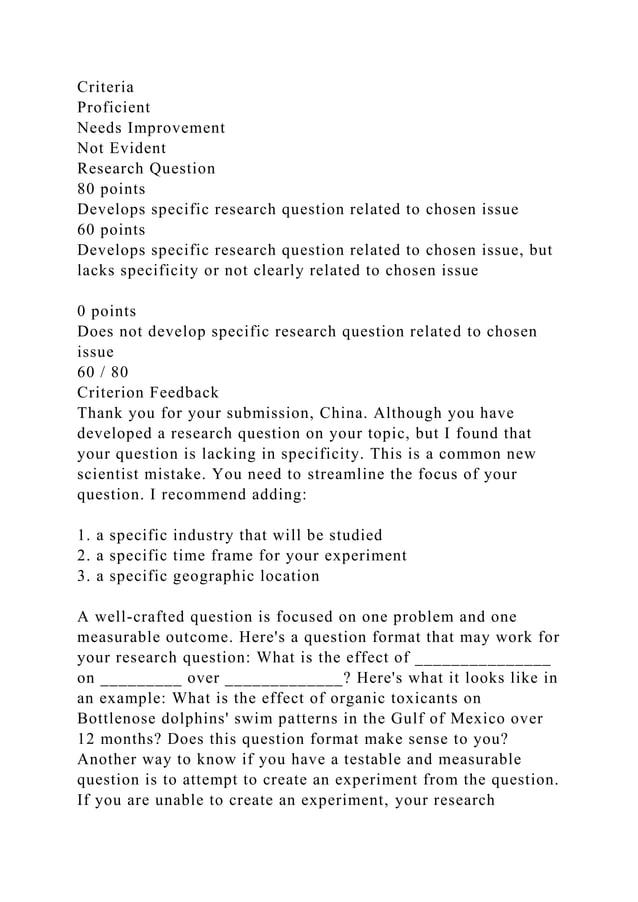 SCI 200 Project Part One First Draft Guidelines and Rubric .docx