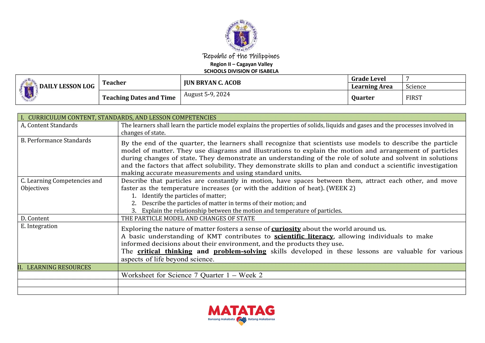 SCI 7 MATATAG LESSON PLAN Q1 WEEK 2-Jun Bryan Acob.docx