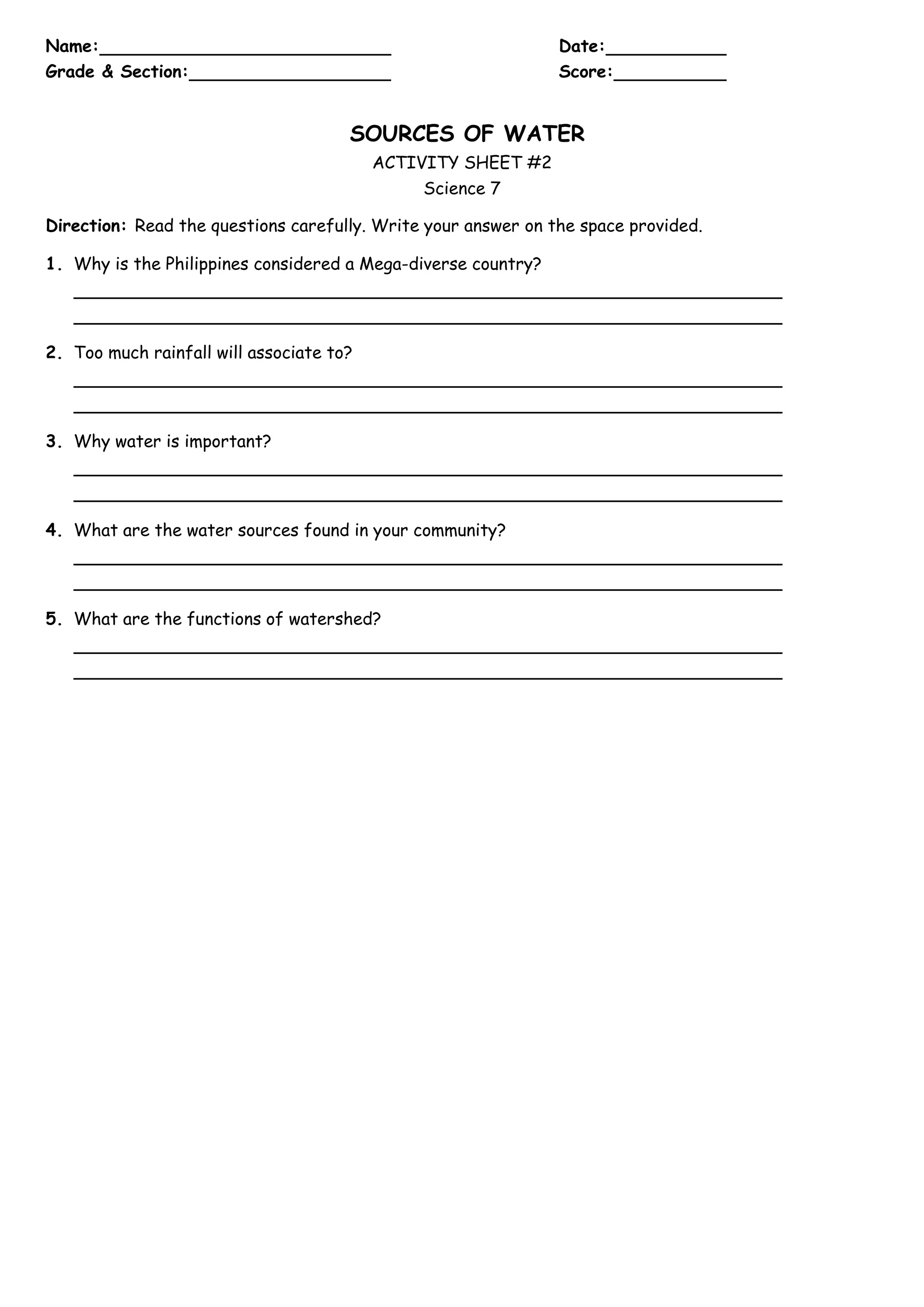 science 7 q4_water sources activity sheet #2 | PDF