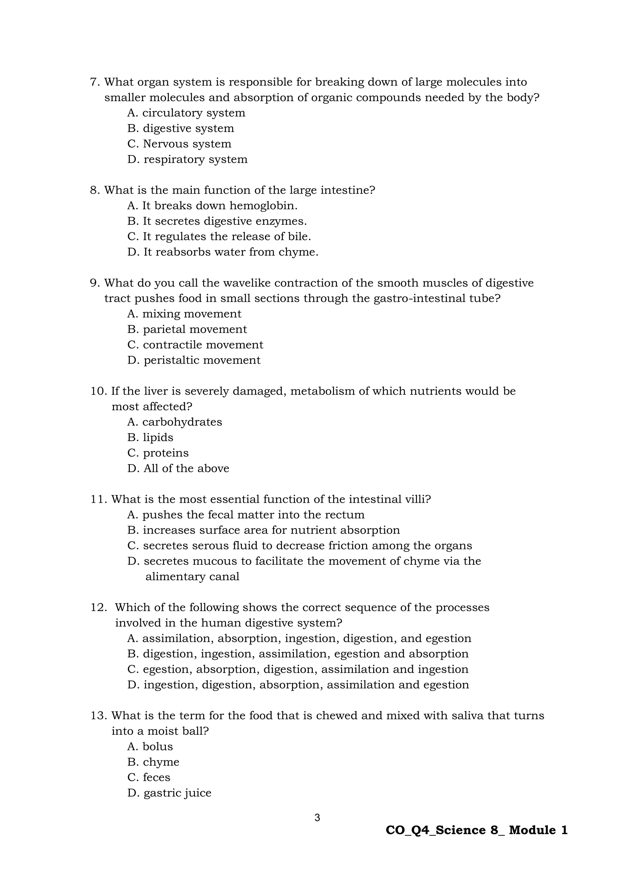 Grade 8 Science Module 1 4th Quarter Digestive system | PDF