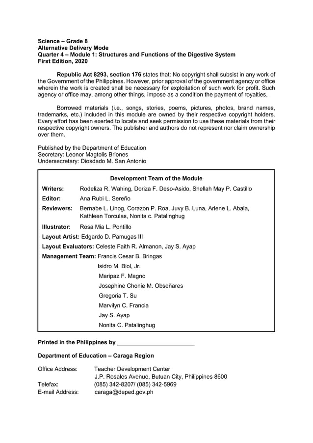 Grade 8 Science Module 1 4th Quarter Digestive system | PDF