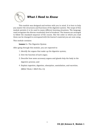Grade 8 Science Module 1 4th Quarter Digestive system | PDF